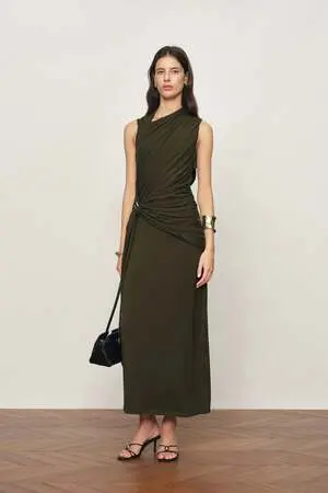 Fabrique Asymmetrical Draped Wool Blend Knit Dress - Green