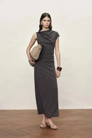 Fabrique Elara Ruched Dress In Tencel Wool Blend