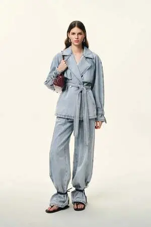 Fabrique Calista Belted Trench Coat In Lightweight Cotton Denim