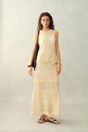 Fabrique Beatrice Linen Knit Crochet Floral Set - White