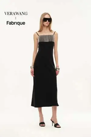 Fabrique Viscose Acetate Blend "nocturne" Embellished Maxi Slip Dress - Black