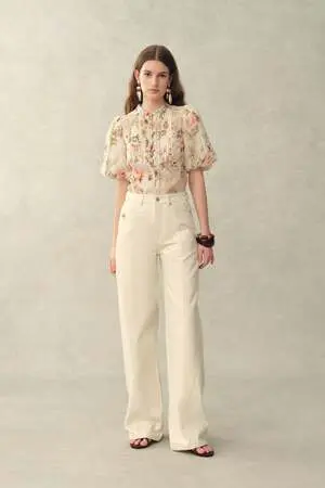 Fabrique Floris Floral Print Sheer Lace Top - Multicolor