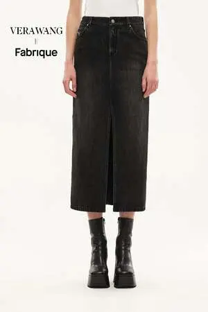 Fabrique Tenebrae Midi Slit Skirt In Denim - Black