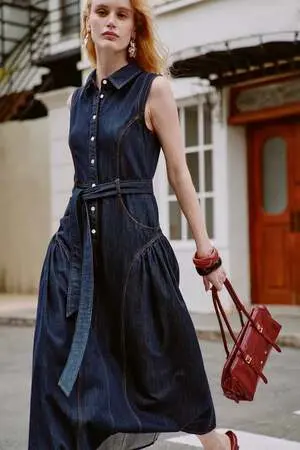 Fabrique Anais Sleeveless Denim Dress - Blue