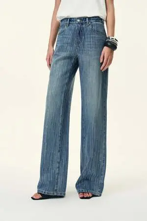 Fabrique Eclipse-d Rhinestone Wide Leg Jeans - Blue