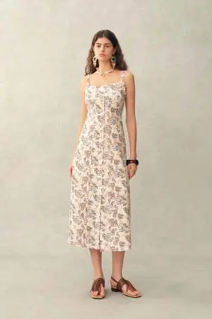 Fabrique Scarlett Handpainted Waterlily Cotton Dress - Multicolor