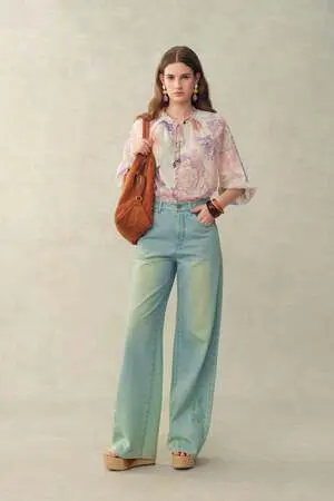Fabrique Yori Handpainted Floral Sheer Beaded Puff Sleeve Blouse - Multicolor