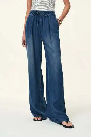 Fabrique Eva Draped Drawstring Wide Leg Jeans - Blue
