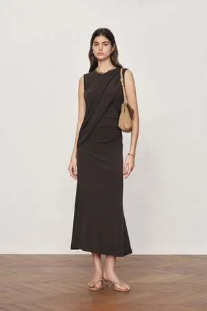 Fabrique Raina Asymmetrical Draped Sleeveless Dress - Grey
