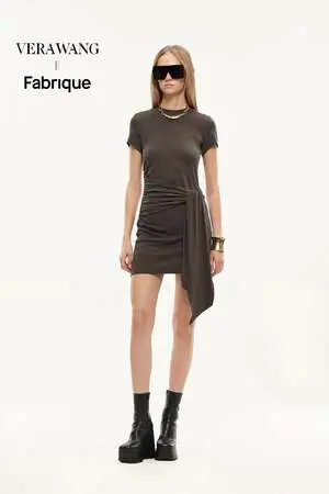 Fabrique Cotton Knit Tie Waist Dress - Grey