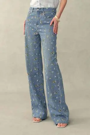 Fabrique Dorel Floral Print Straight Leg Jeans - Multicolor