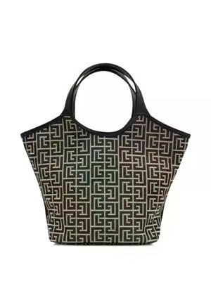 Balmain Monogram Leather Trim Tote Bag