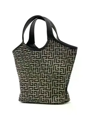 Balmain Monogram Leather Trim Tote Bag