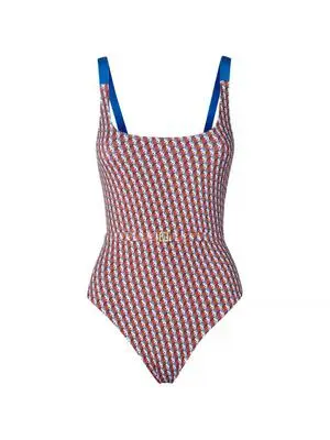 Fendi Ff Waves Belted Swimsuit - Brown