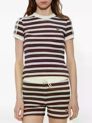 Adidas Striped Terrycloth T-shirt With Logo Patch