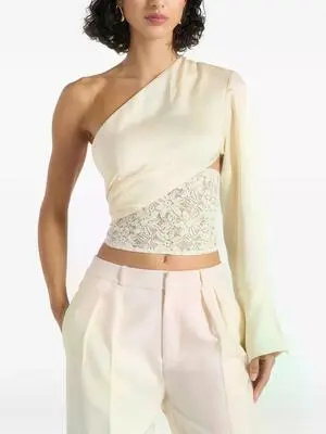 Manière De Voir Coralie One-shoulder Lace-panel Top - Neutrals