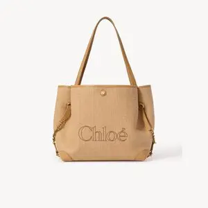 Chloé Raffia-effect Double Carry Bag With Calfskin Trims