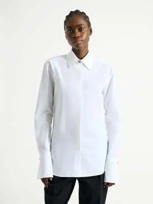 Balmain Cotton Poplin Shirt With Lion Head Button Detail