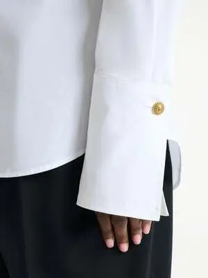 Balmain Cotton Poplin Shirt With Lion Head Button Detail