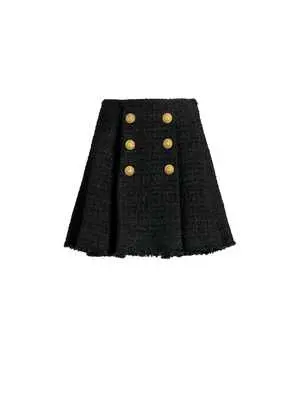Balmain Flared Tweed Skirt With Lion Head Buttons - Black