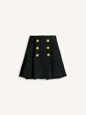 Balmain Flared Tweed Skirt With Lion Head Buttons - Black
