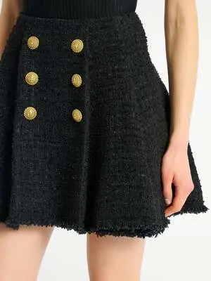 Balmain Flared Tweed Skirt With Lion Head Buttons - Black