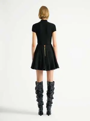 Balmain Flared Tweed Skirt With Lion Head Buttons - Black