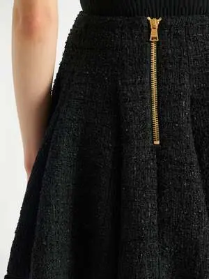 Balmain Flared Tweed Skirt With Lion Head Buttons - Black