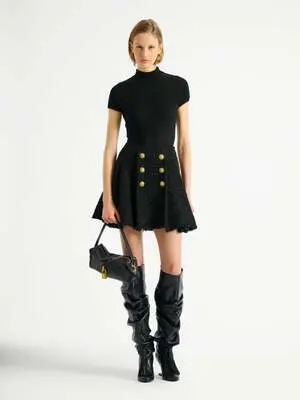 Balmain Flared Tweed Skirt With Lion Head Buttons - Black