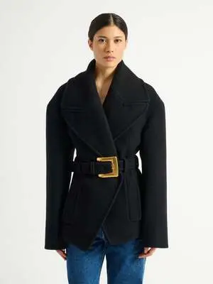 Balmain Belted Wool Pea Coat