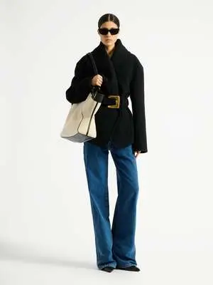 Balmain Belted Wool Pea Coat - Black