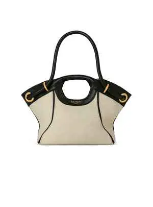 Balmain Small Tote In Smooth Leather And Canvas