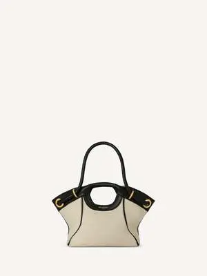 Balmain Small Tote In Smooth Leather And Canvas - Beige
