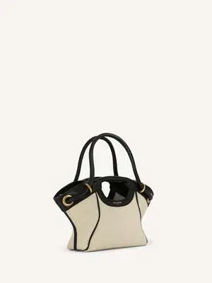 Balmain Small Tote In Smooth Leather And Canvas - Beige