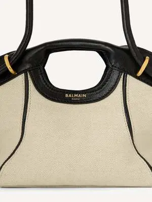 Balmain Small Tote In Smooth Leather And Canvas - Beige