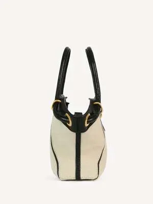 Balmain Small Tote In Smooth Leather And Canvas - Beige