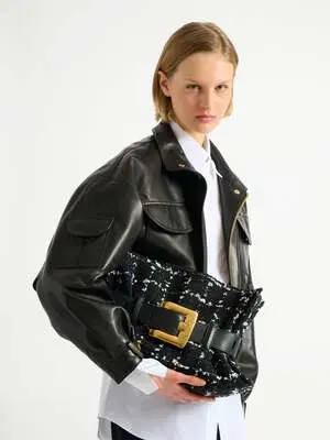 Balmain Medium Anthem Bag In Tweed And Calfskin