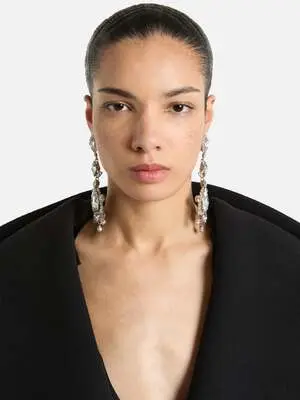 Balmain Brass And Crystal Pendant Earrings - Silver
