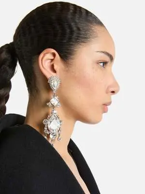 Balmain Brass And Crystal Pendant Earrings