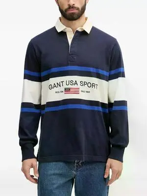 Gant Striped Logo-embroidered Sweater - Blue