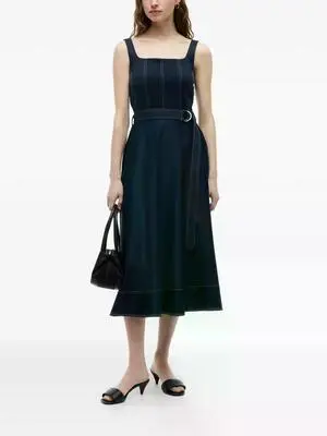 Tommy Hilfiger Belted Contrast-stitch Midi Dress - Blue
