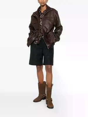 Sandro Oversized Leather Jacket With Stand-up Collar