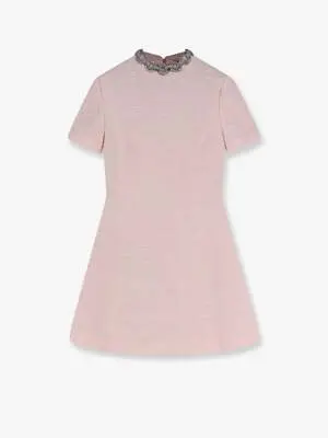 Valentino Garavani VALENTINO Embroidered Crinkle Cotton Tweed Mini Dress Multicolor