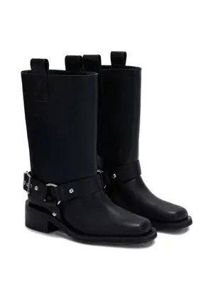 GANNI Recycled Leather Biker Boots With Harness Detail - Multicolor