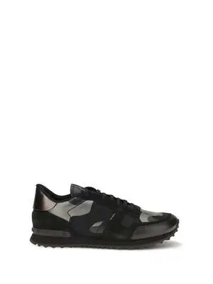 Valentino Garavani Rockrunner Camouflage Laminated Sneakers - Black
