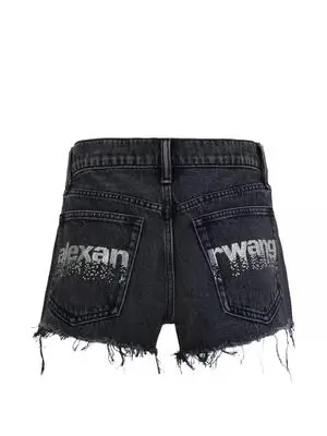 Alexander Wang Crystal-embellished Frayed Denim Shorts