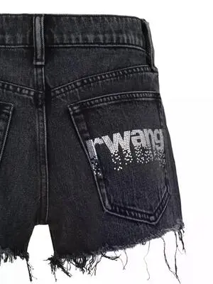 Alexander Wang Crystal-embellished Frayed Denim Shorts