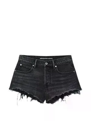Alexander Wang Crystal-embellished Frayed Denim Shorts - Black