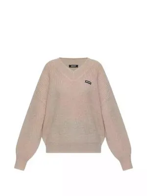 ROTATE BY BIRGER CHRISTENSEN Logo-patch V-neck Sweater - Neutrals
