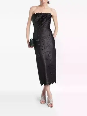 Costarellos Estelle Floral-lace Strapless Midi Dress - Black